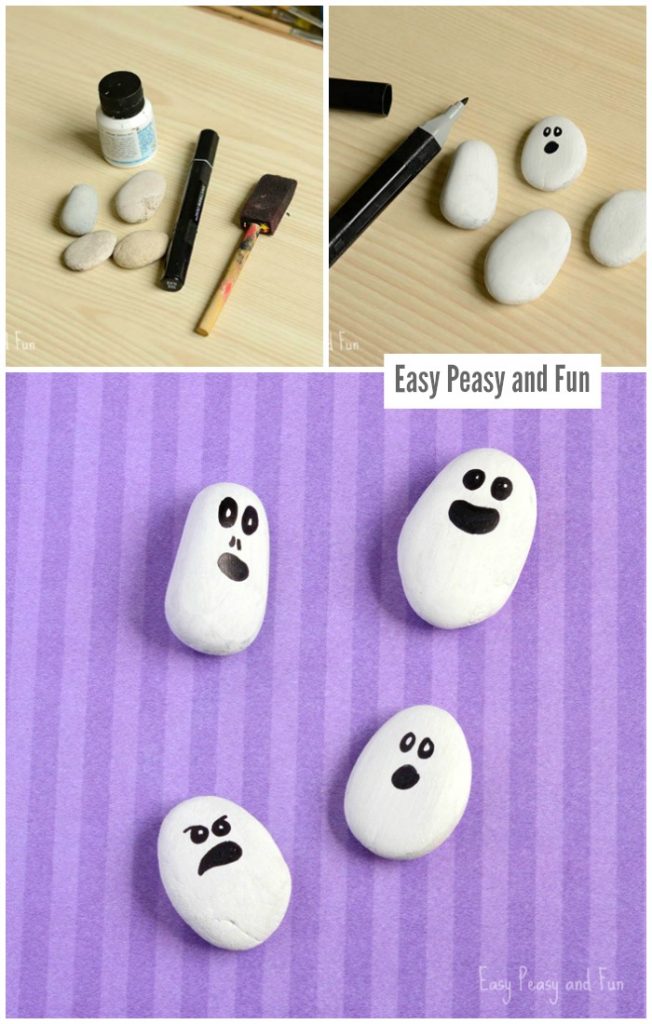 Painted Rock Ghosts Craft - Halloween Craft - Easy Peasy and Fun