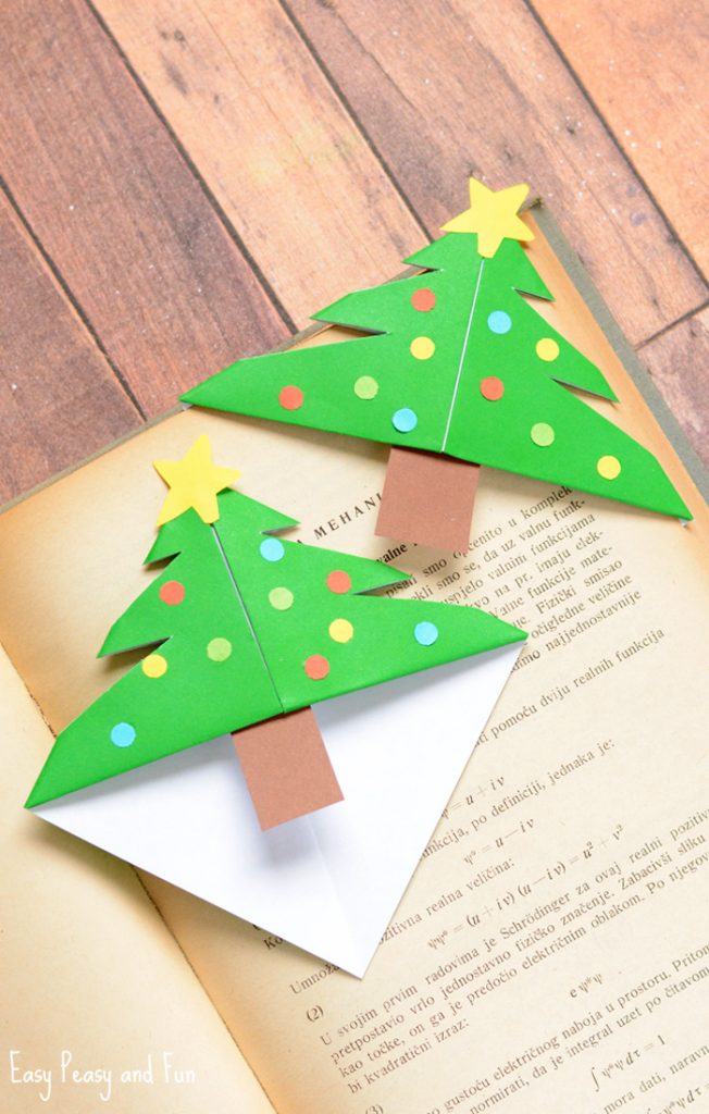 Christmas Tree Corner Bookmarks - Origami for Kids - Easy Peasy and Fun