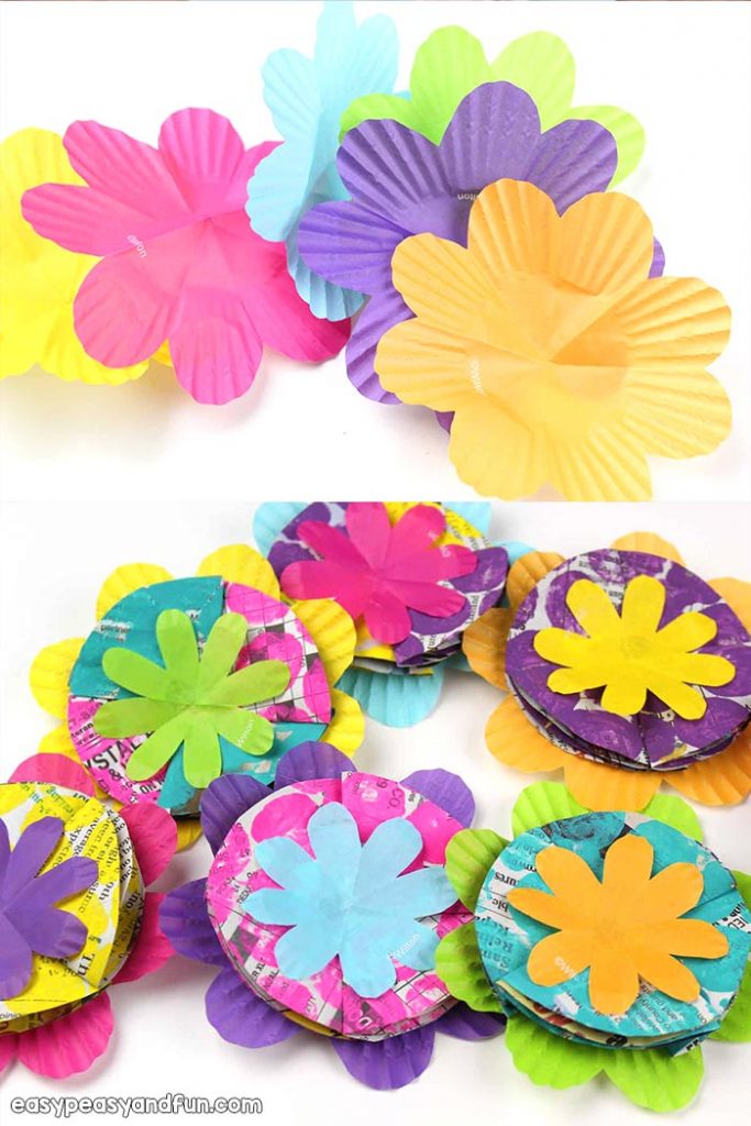 Newspaper Flowers Recycled Craft for Kids - Easy Peasy and Fun