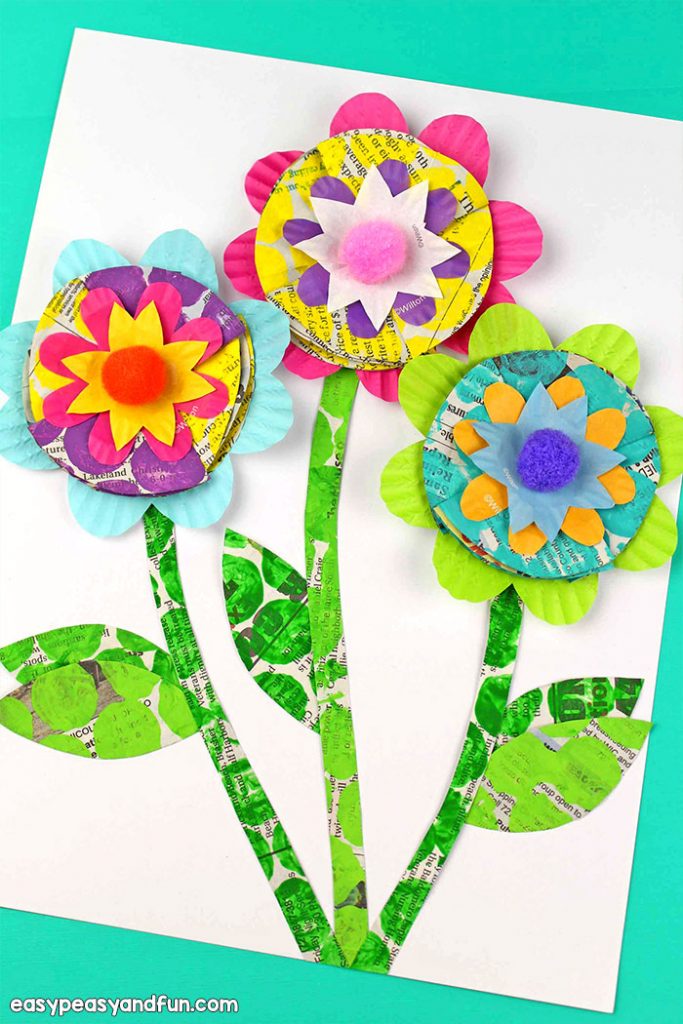 Newspaper Flowers Recycled Craft for Kids - Easy Peasy and Fun