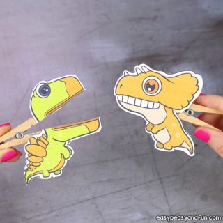 Dinosaurs Clothespin Puppets - Printable Paper Craft - Easy Peasy and Fun