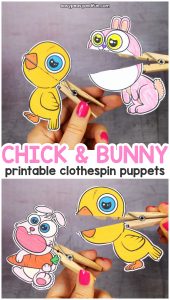 Chick and Bunny Clothespin Puppets - Easy Peasy and Fun