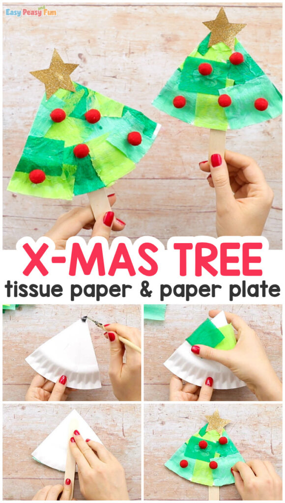 Tissue Paper Christmas Tree Paper Plate Craft - Easy Peasy and Fun