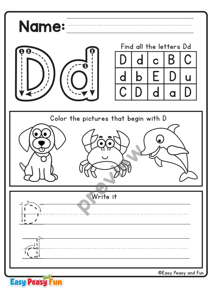 Printable Letter D Worksheets