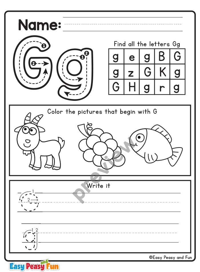 Letter G Worksheets For Preschool And Kindergarten Easy Peasy And Fun