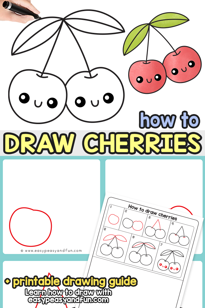How to Draw Cherries – Step by Step Drawing Tutorial - Easy Peasy and Fun