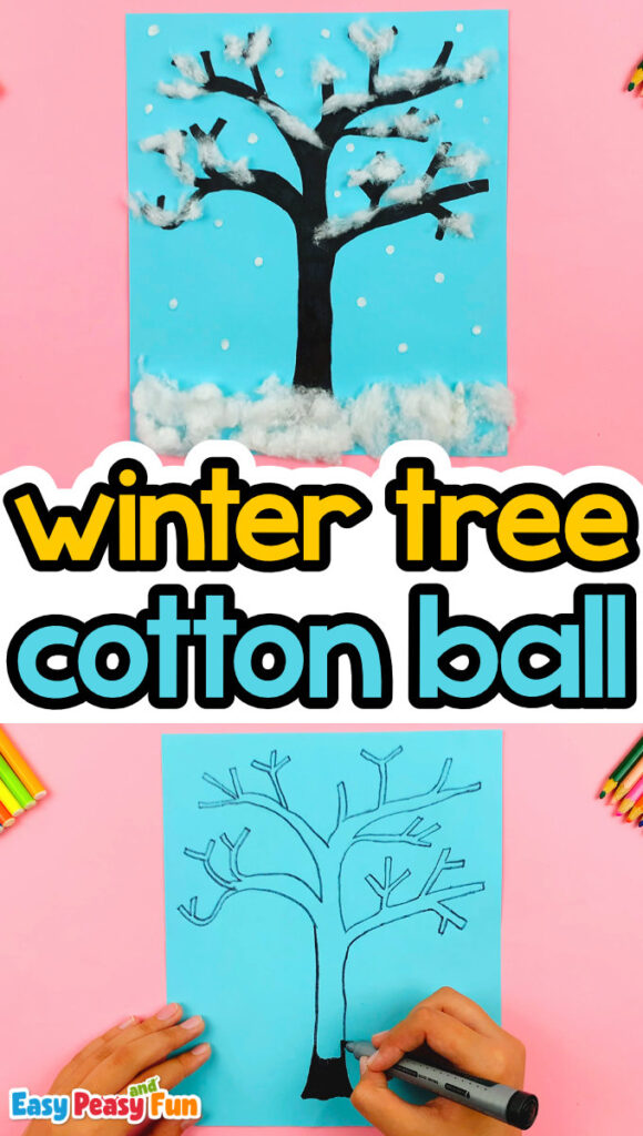 Winter Tree Cotton Ball Craft - Easy Peasy and Fun