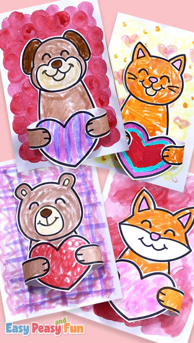 Animals Holding Hearts Art Lesson for Kindergarten (Valentine's Day ...
